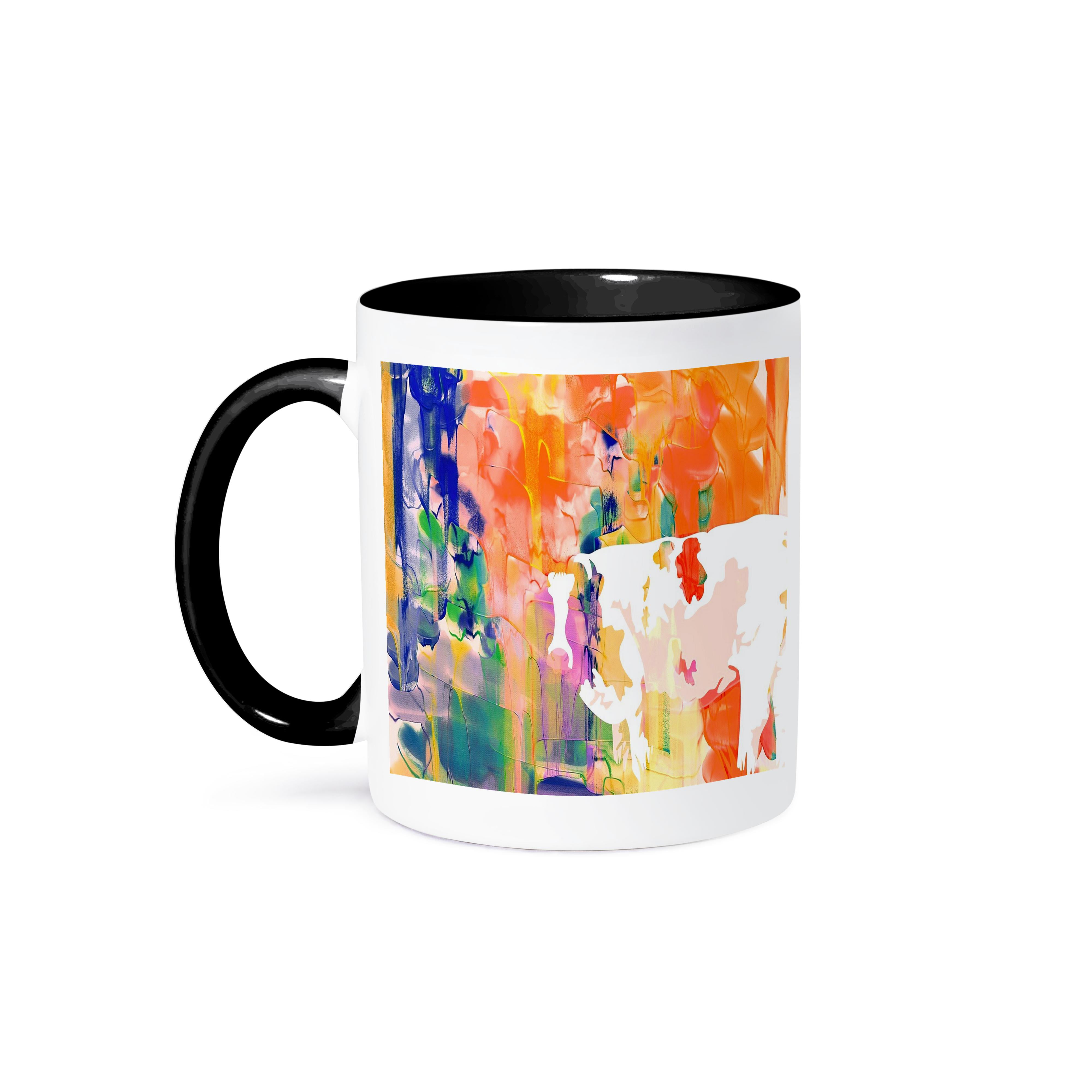 3dRose, Image of Hidden White Cow In Orange And Blue Painting, 11oz Two ...