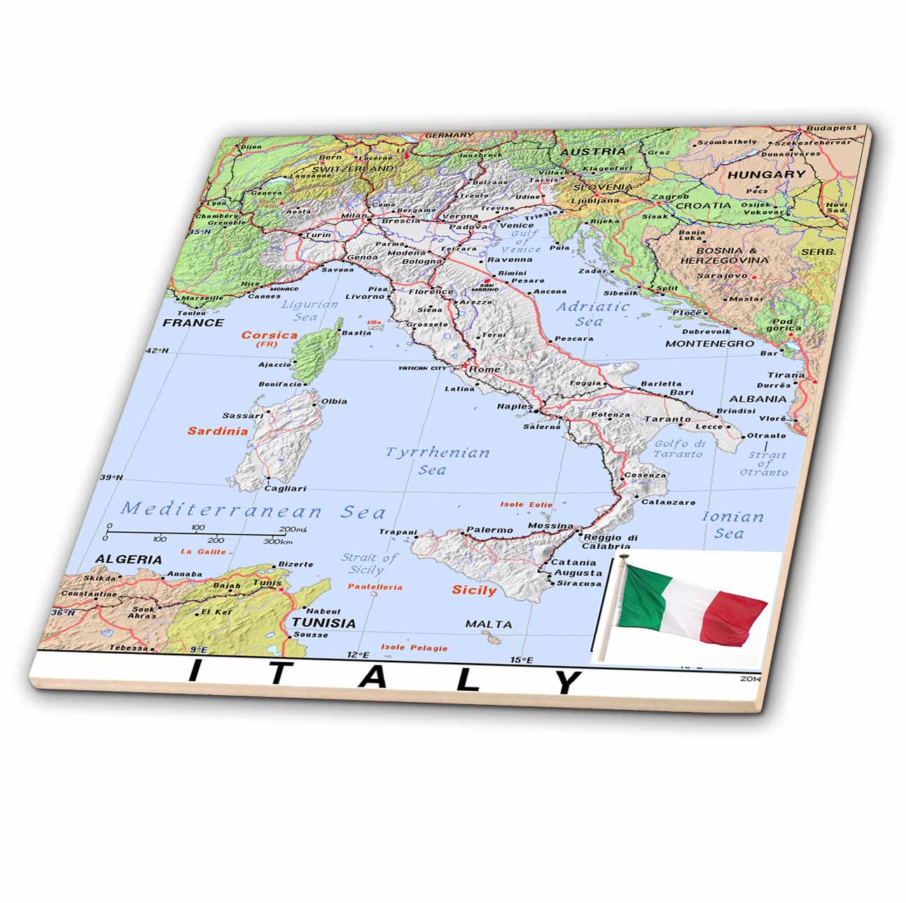 Image of Map of Italy With Flag And Surrounding Countries 8 Inch Glass ...