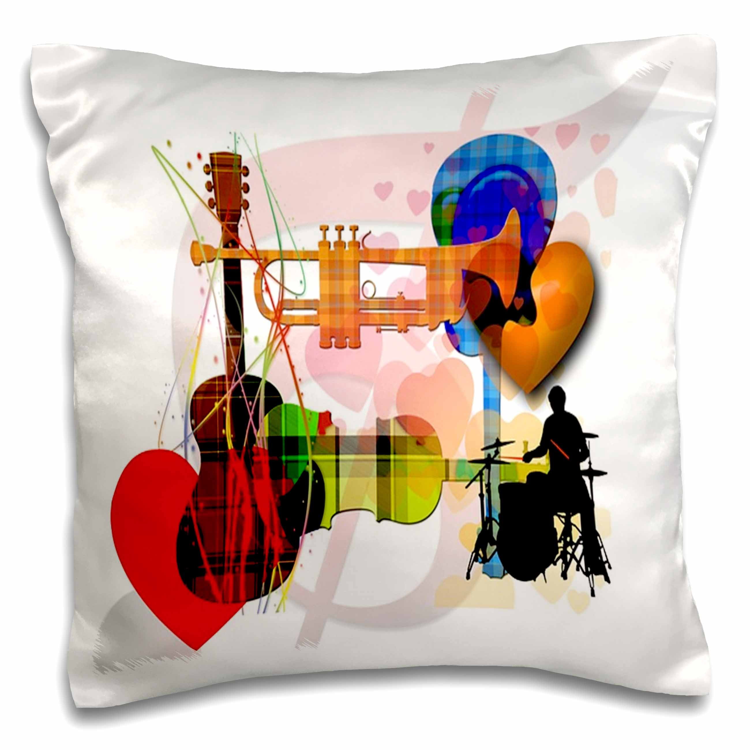 3dRose, Image of Mix Of Plaid Guitar Drums And Trombone Collage, 16x16 ...
