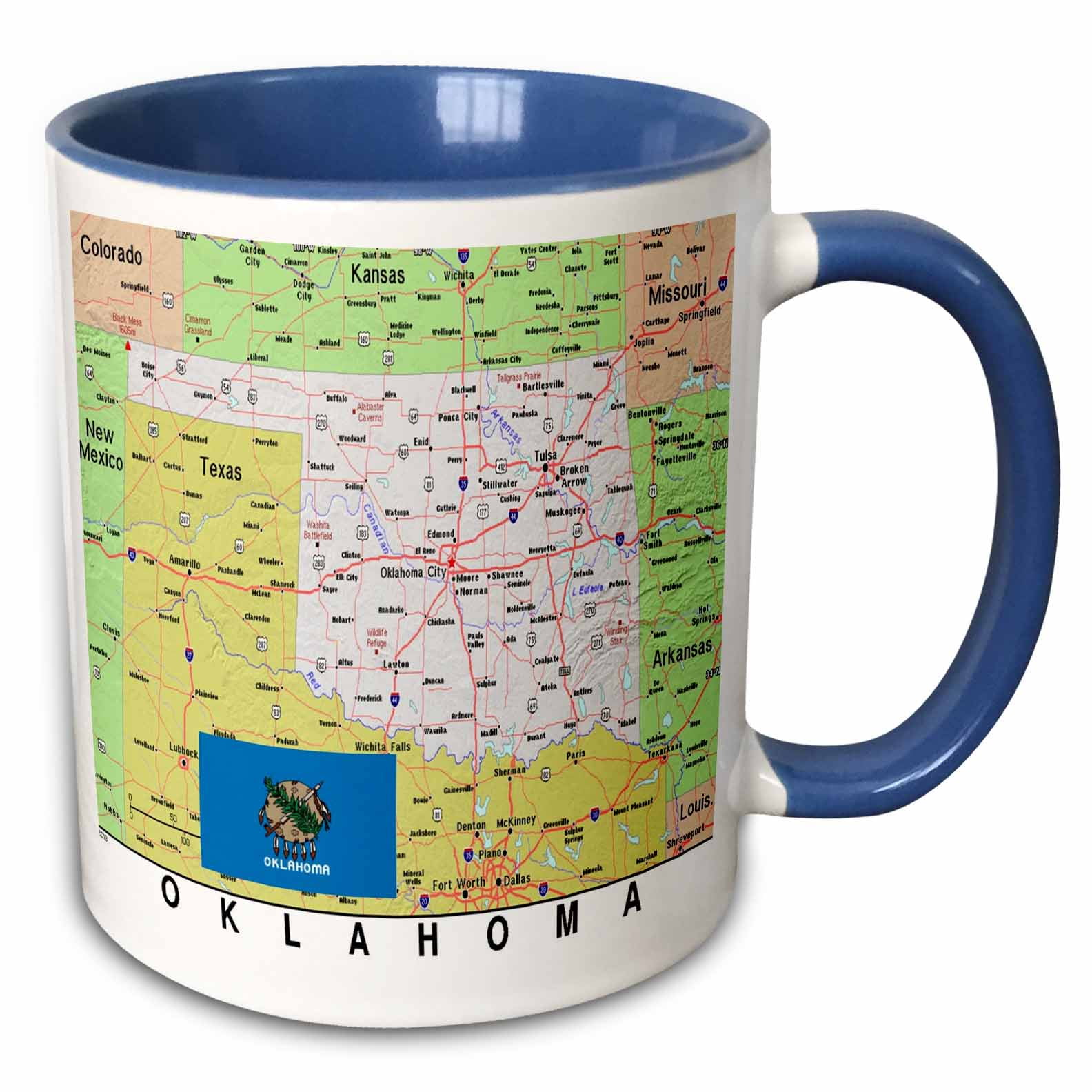 Image of Oklahoma Topographic Map With Flag 15oz Two-Tone Blue Mug mug ...