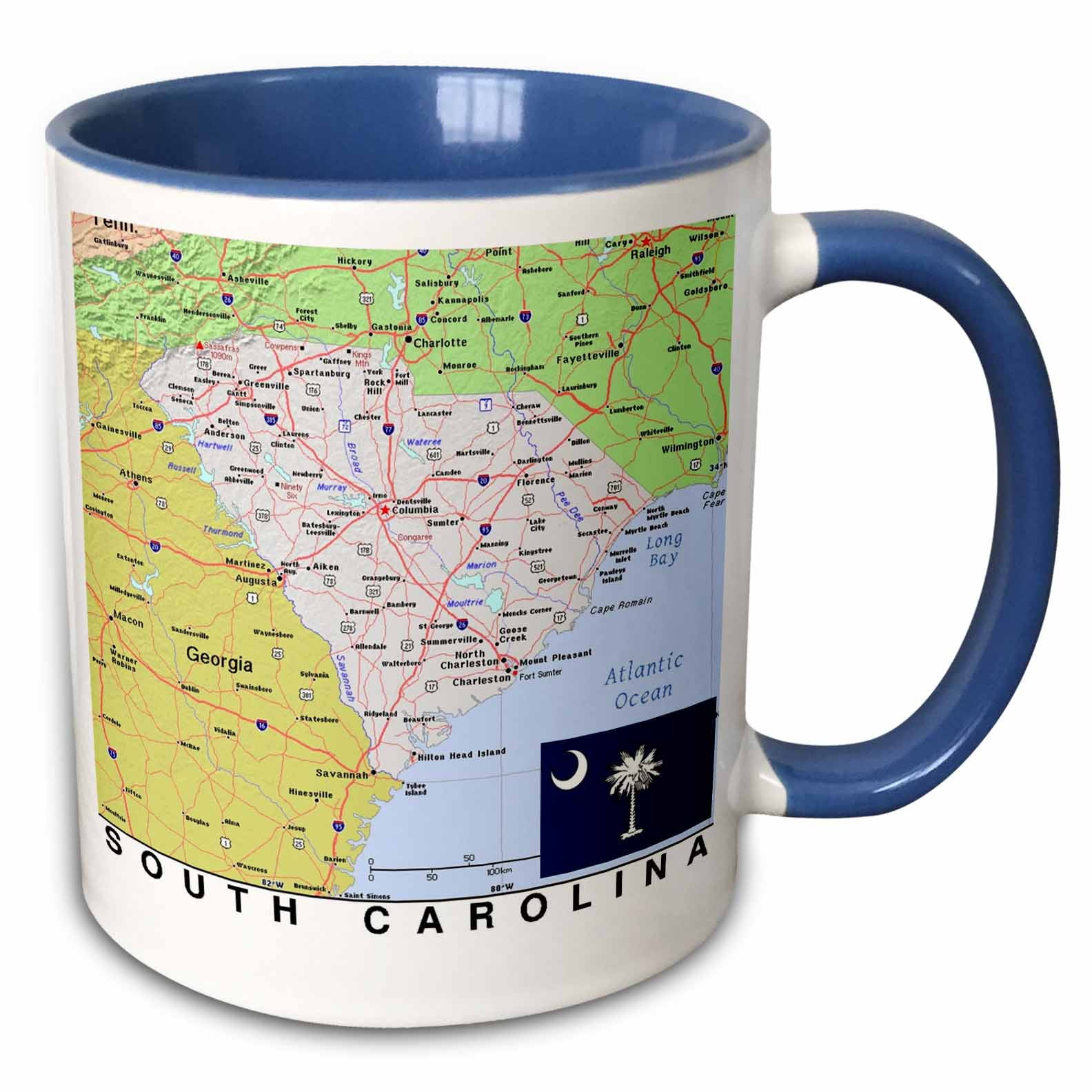 Image of South Carolina Topographic Map With Flag 11oz Two-Tone Blue ...