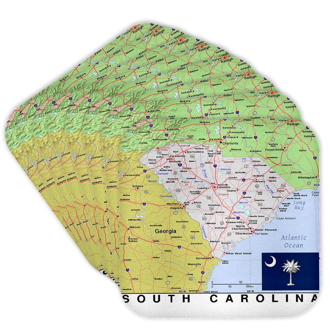 3dRose, Image of South Carolina Topographic Map With Flag, Set of 8 ...