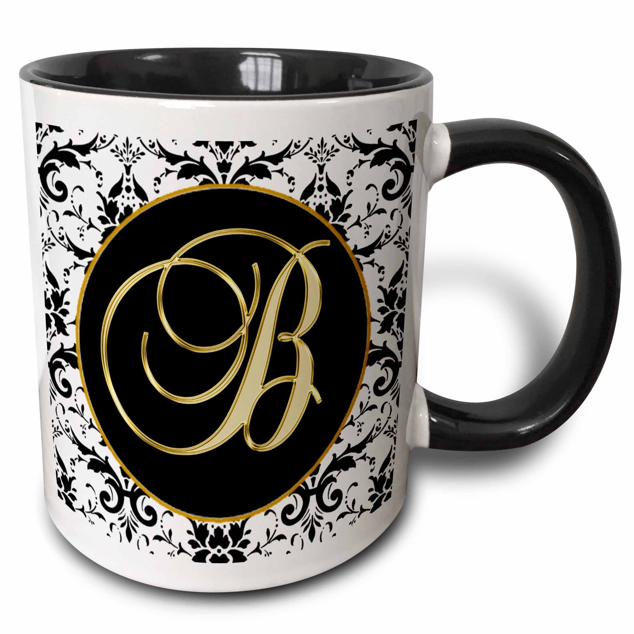 Image of The Script Letter B in Black White and Gold 15oz Two-Tone ...