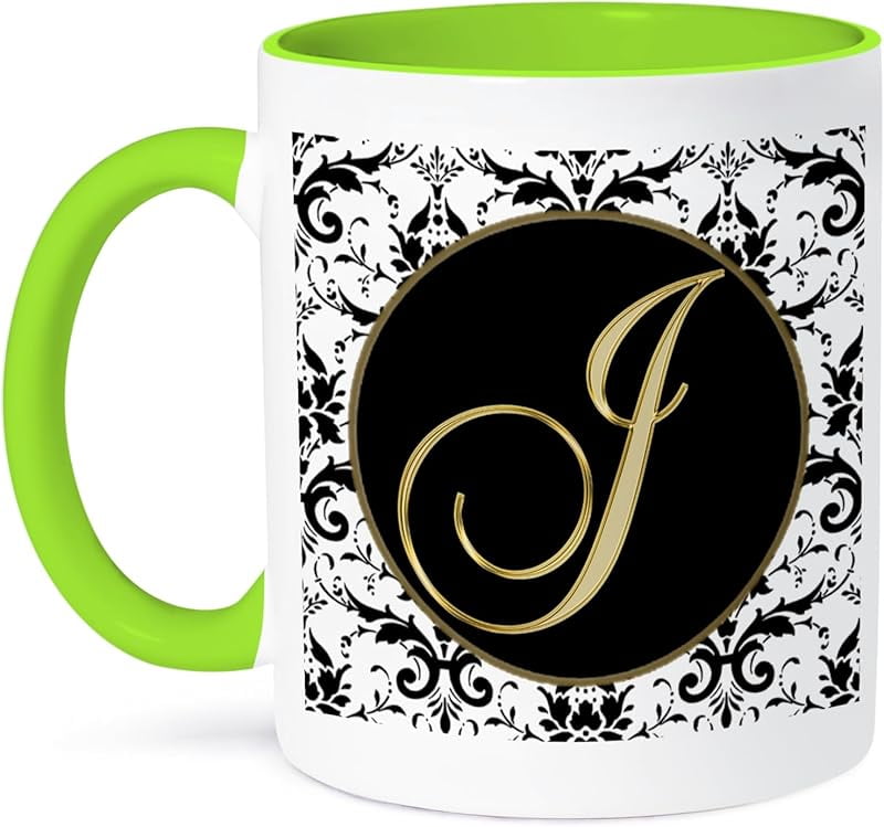Image of The Script Letter J in Black White and Gold Ceramic Mug, 11oz - Walmart.com