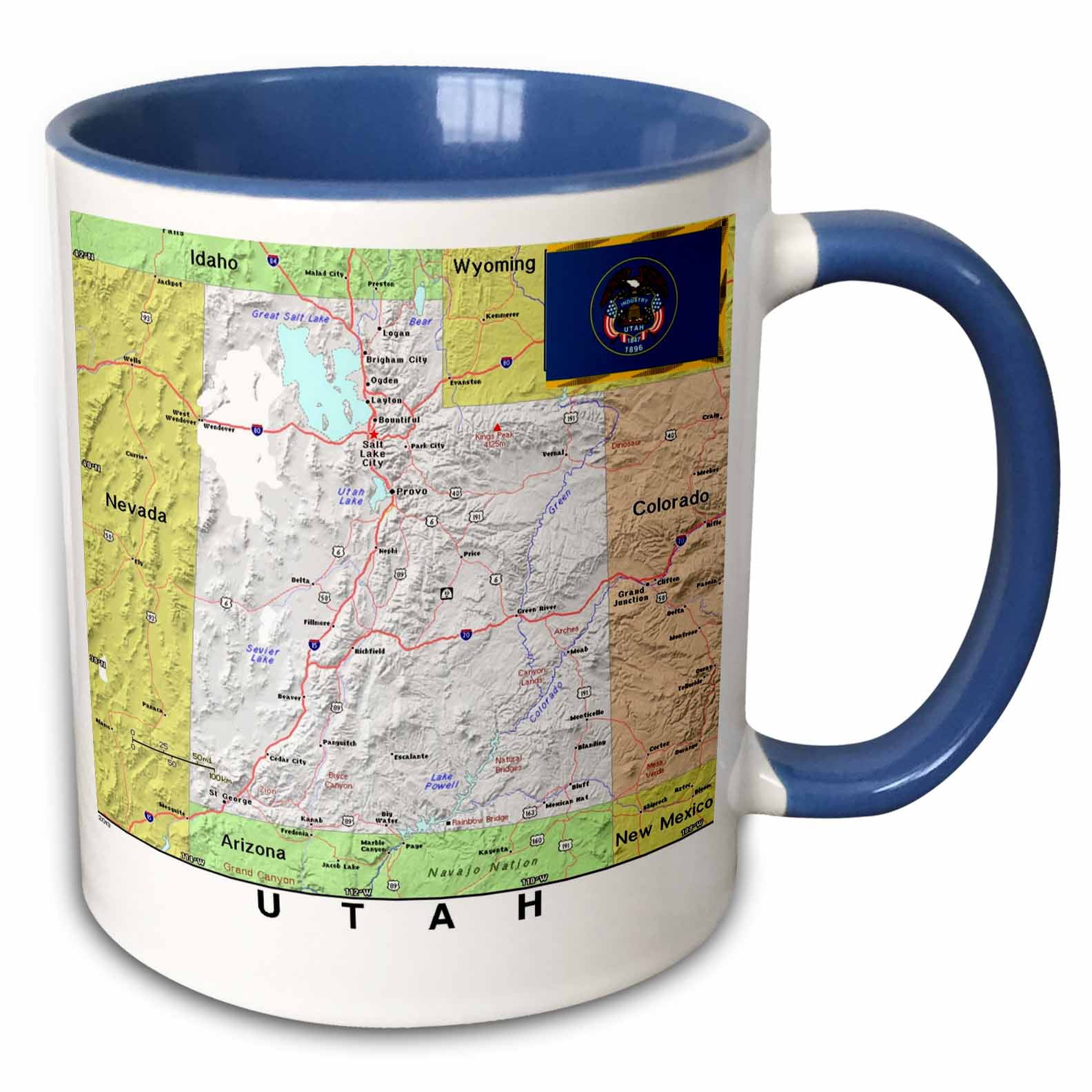 Image of Topographic Map Of Utah With State Flag 15oz Two-Tone Blue Mug ...