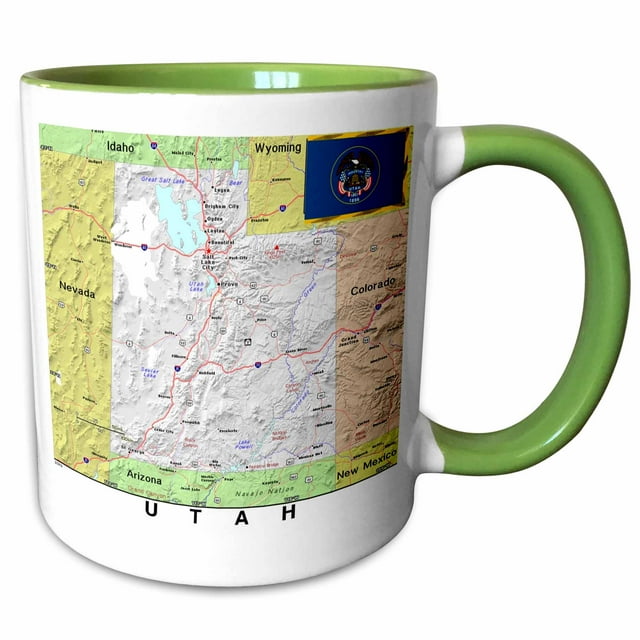 Image of Topographic Map Of Utah With State Flag 15oz Two-Tone Green ...