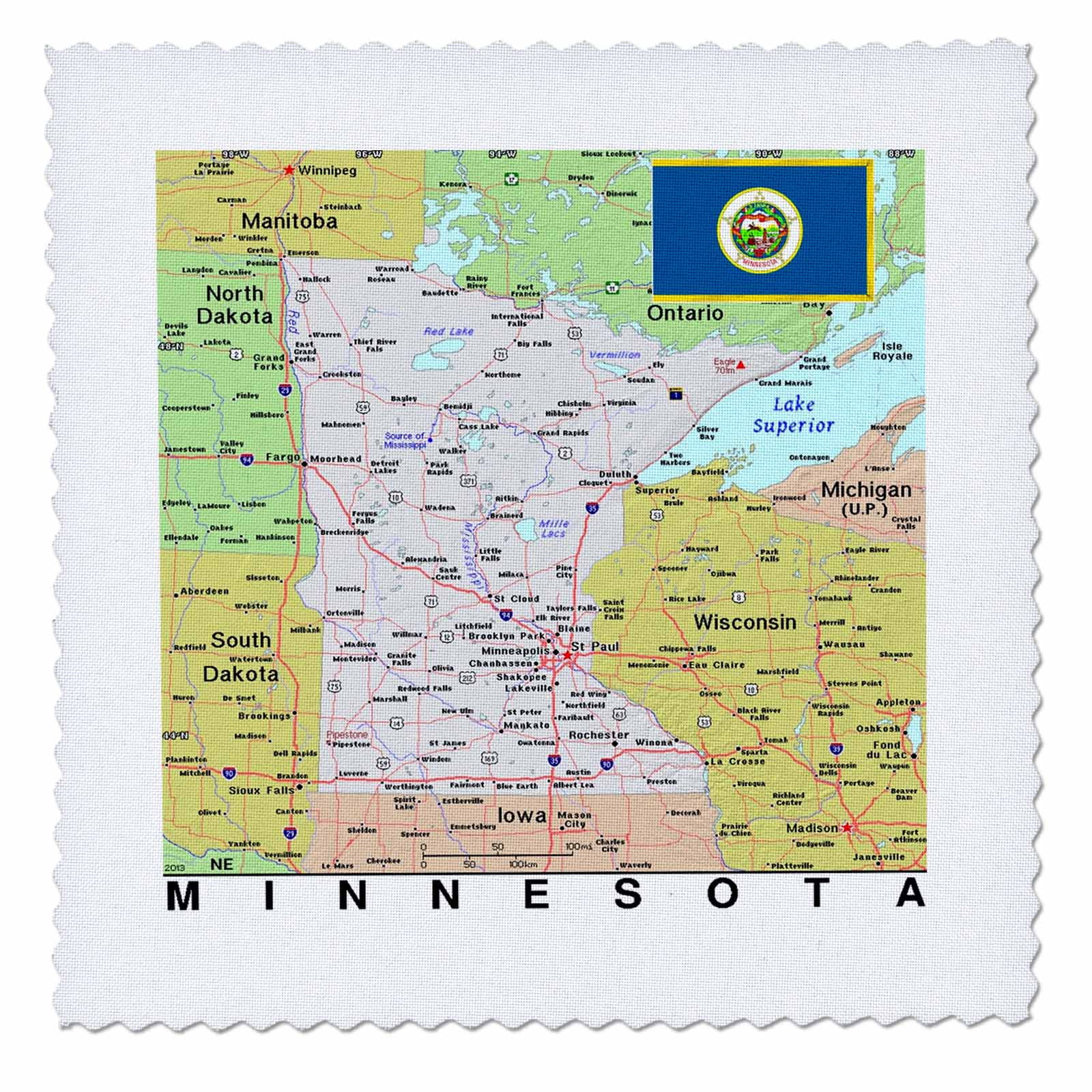 3dRose, Image of Topographic Map of Minnesota With Flag, 6x6 inch quilt ...