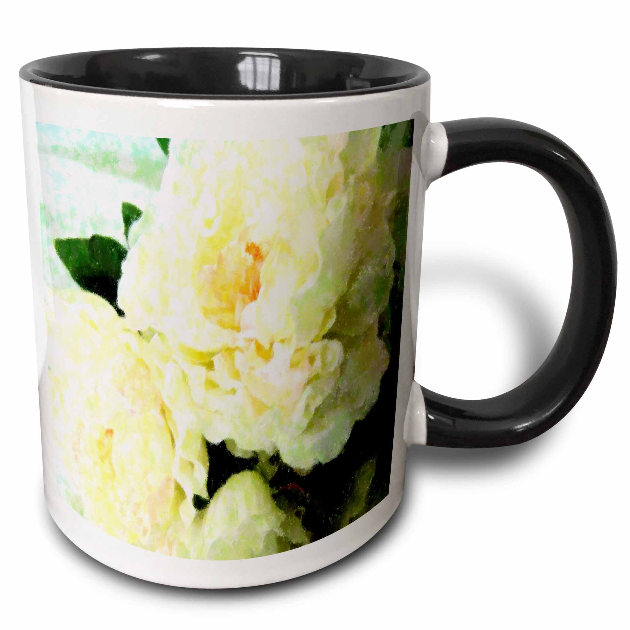 Image of Two Ivory Impressionistic Flowers In Macro 15oz Two-Tone Black ...