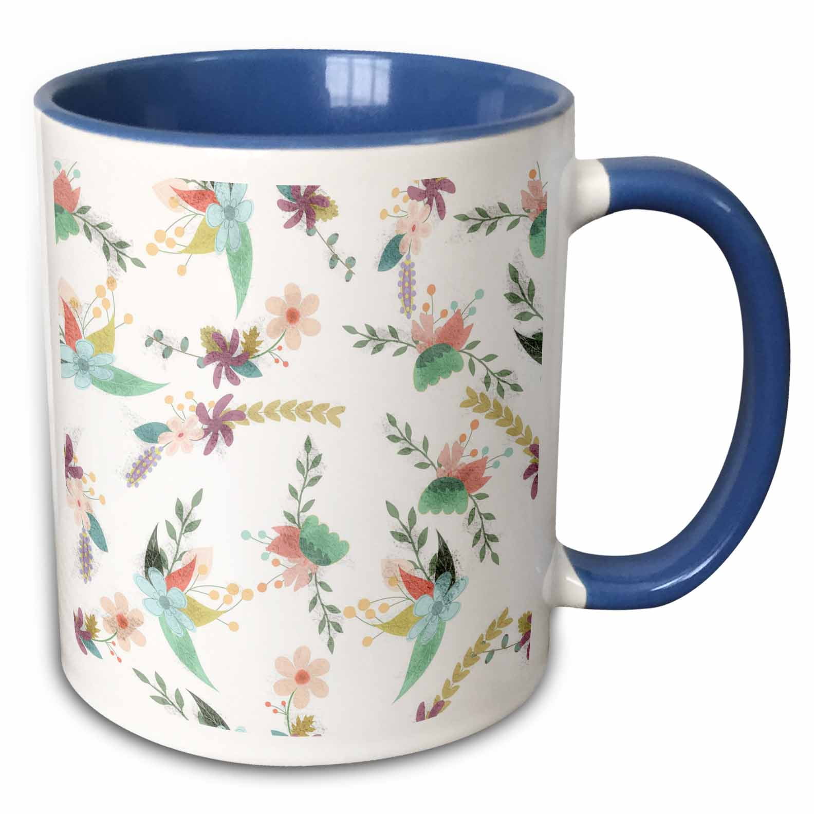 Image of Vintage Style Floral Pattern Blush Pink and Green 15oz Two ...