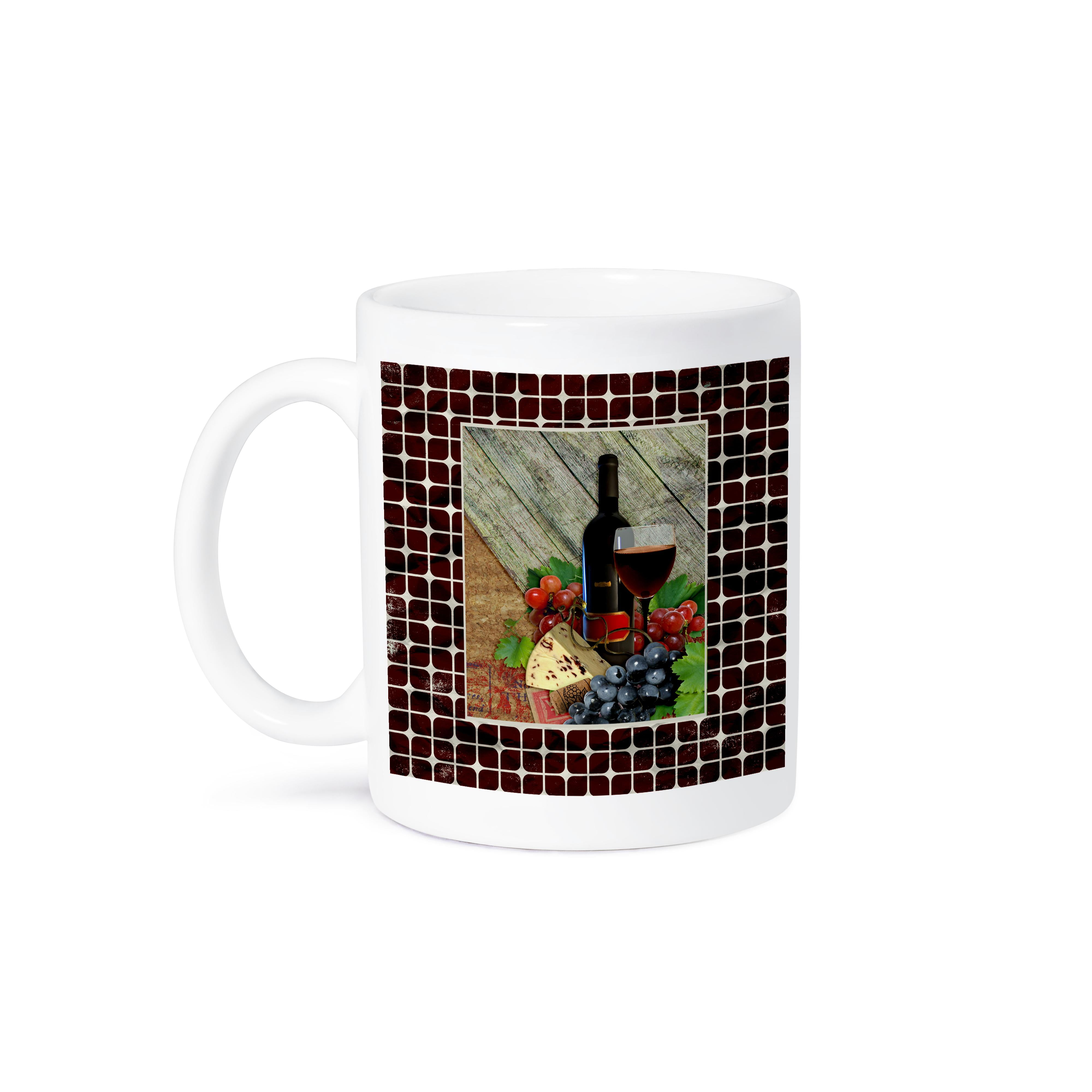 3dRose, Image of Wine. Bottle, and Grapes, Gray and Maroon Checked ...