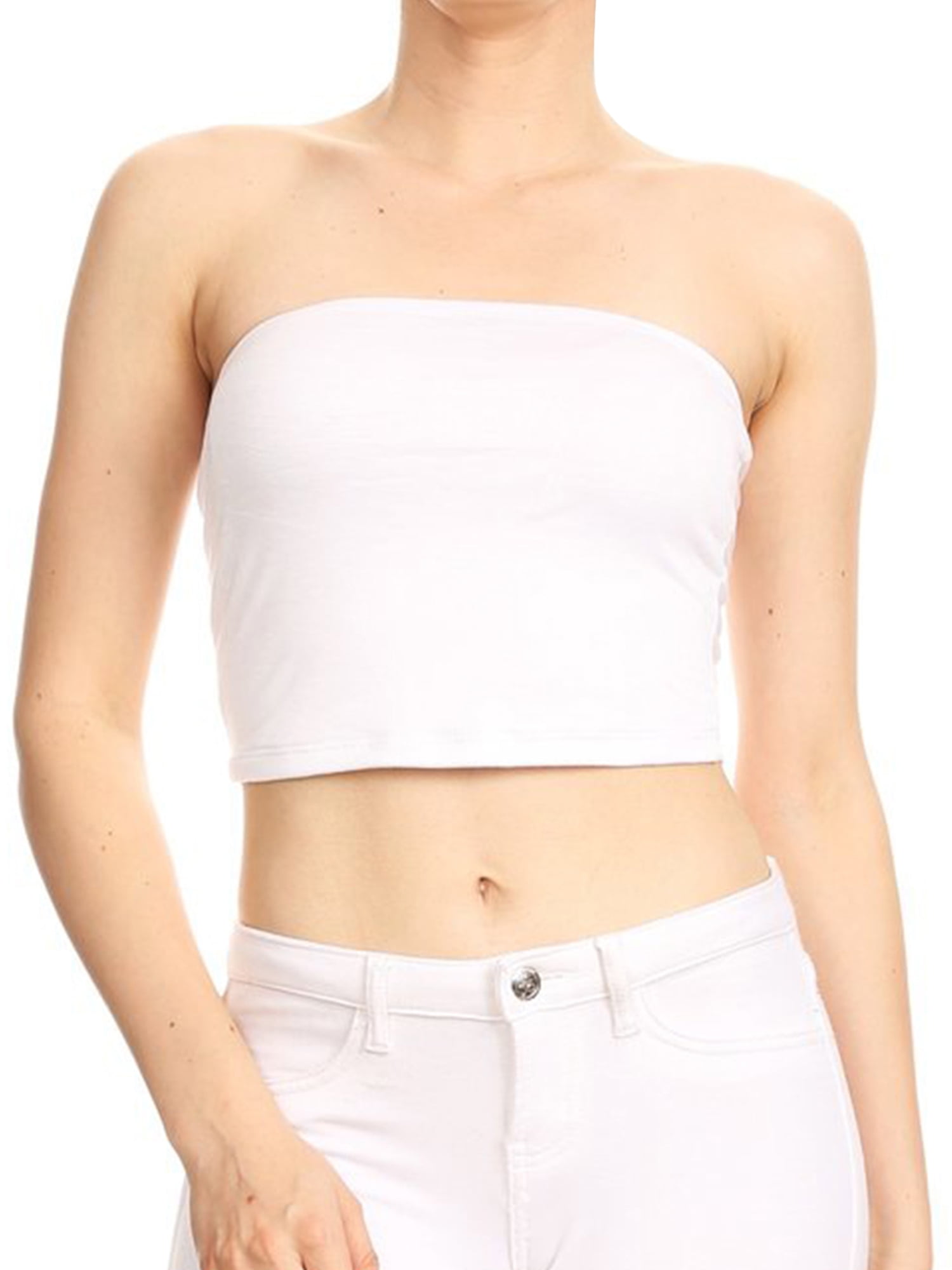 Imagenation Double Front Strapless Cropped Tube Top, Large, White ...