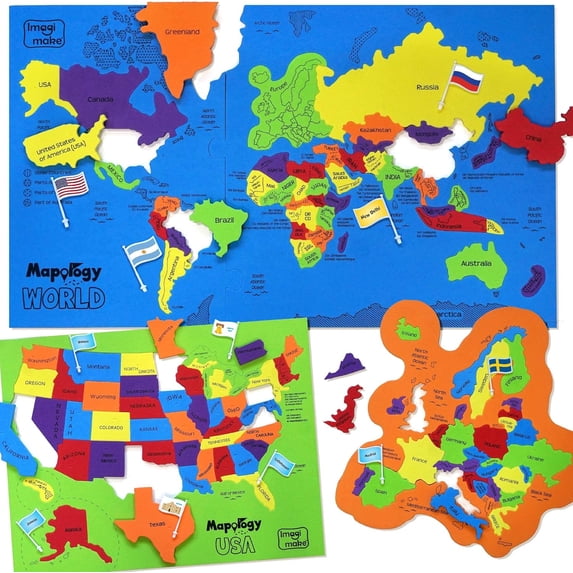 Imagimake Mapology Geography Puzzle for Kids 5+, World Map, Flags ...