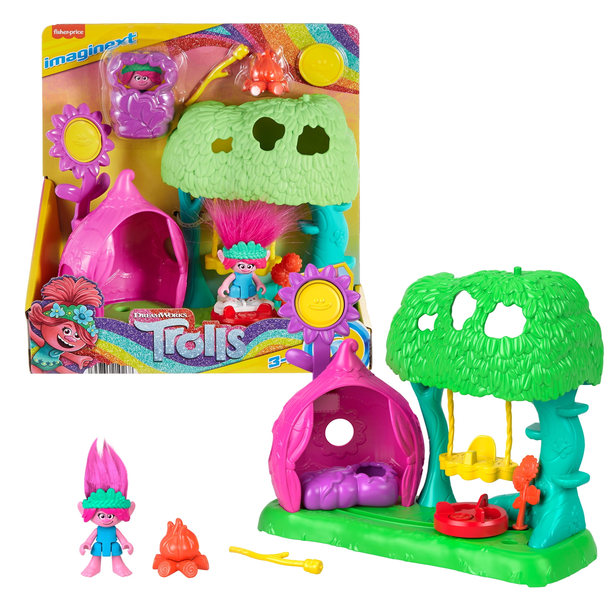 Imaginext DreamWorks Trolls Flower Fun Campsite Playset with Poppy ...