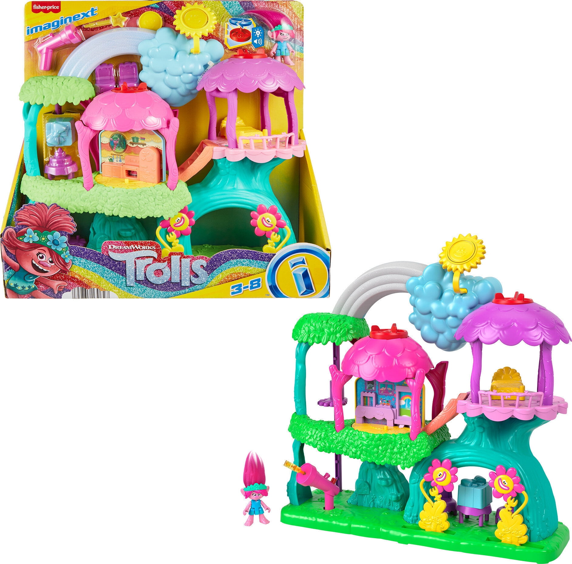 Imaginext DreamWorks Trolls Lights & Sounds Rainbow Treehouse Playset ...
