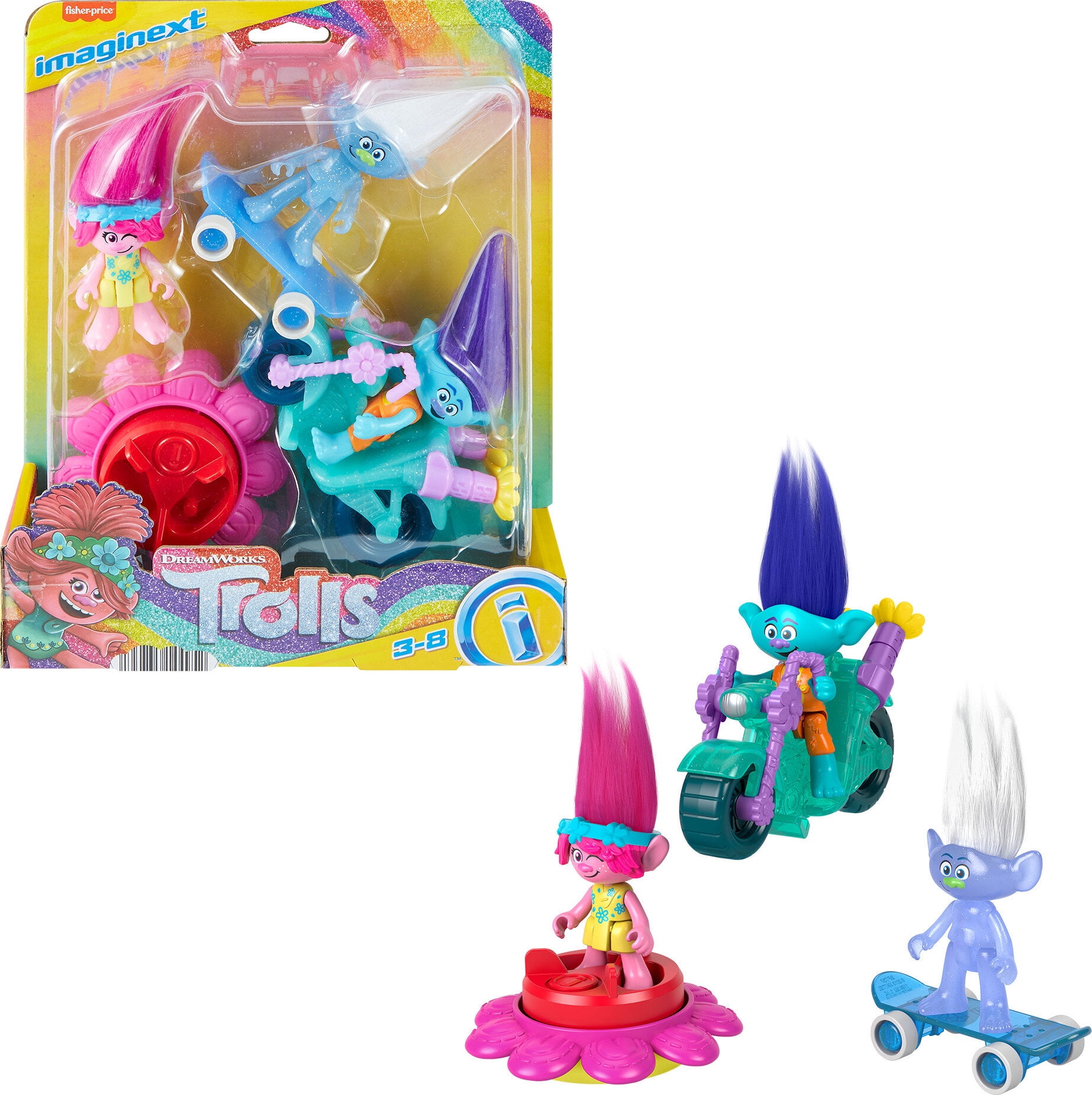 Imaginext DreamWorks Trolls Sparkle & Roll Pack, Poppy Branch & Guy ...