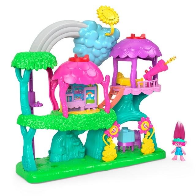 Imaginext DreamWorks Trolls Rainbow Treehouse Playset, Lights & Sounds ...