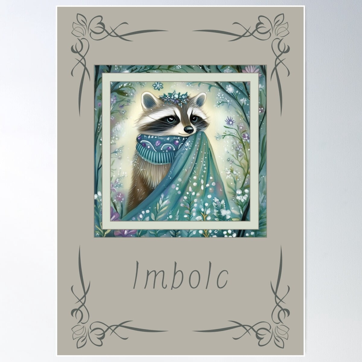 Imbolc Racoon - Whimsical Celtic Pagan Spring Festival Design Poster ...