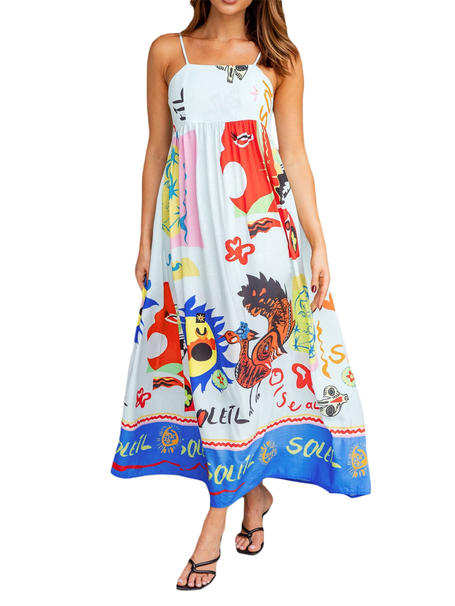 Imcute Casual Spaghetti Strap Cartoon Print Sundress (Women's ...