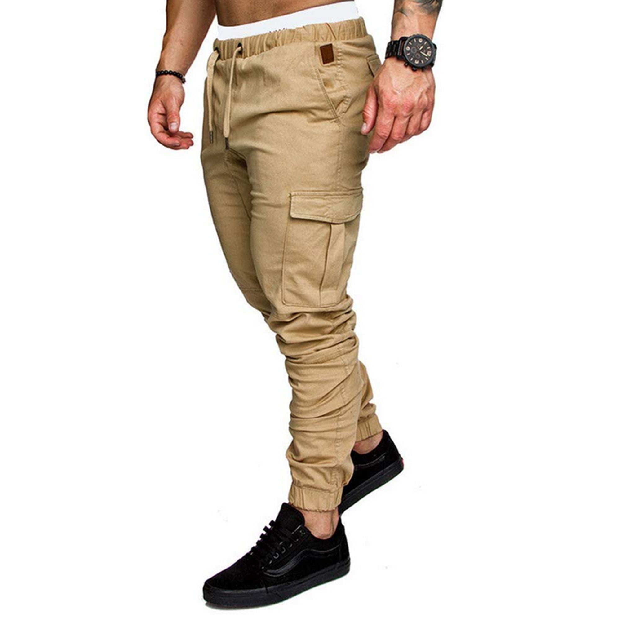 Imcute Cotton Stretchy Men's Leisure Pants, Casual Slim Fit XL, Khaki ...