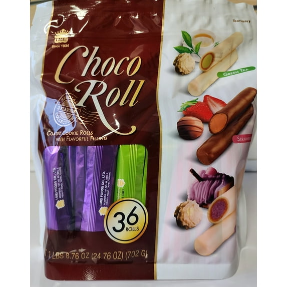 Imei Choco Roll Green Tea, Strawberry, Taro variety pack (36 rolls ...