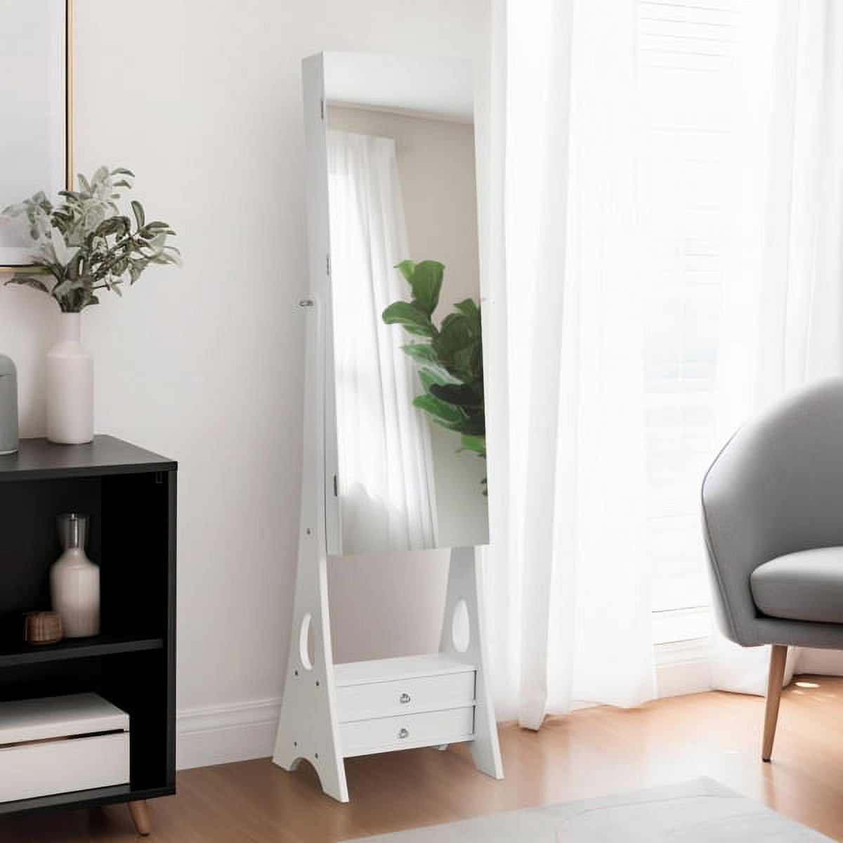 Imerelez Full mirror wood flooring style with 2 large drawers, natural ...