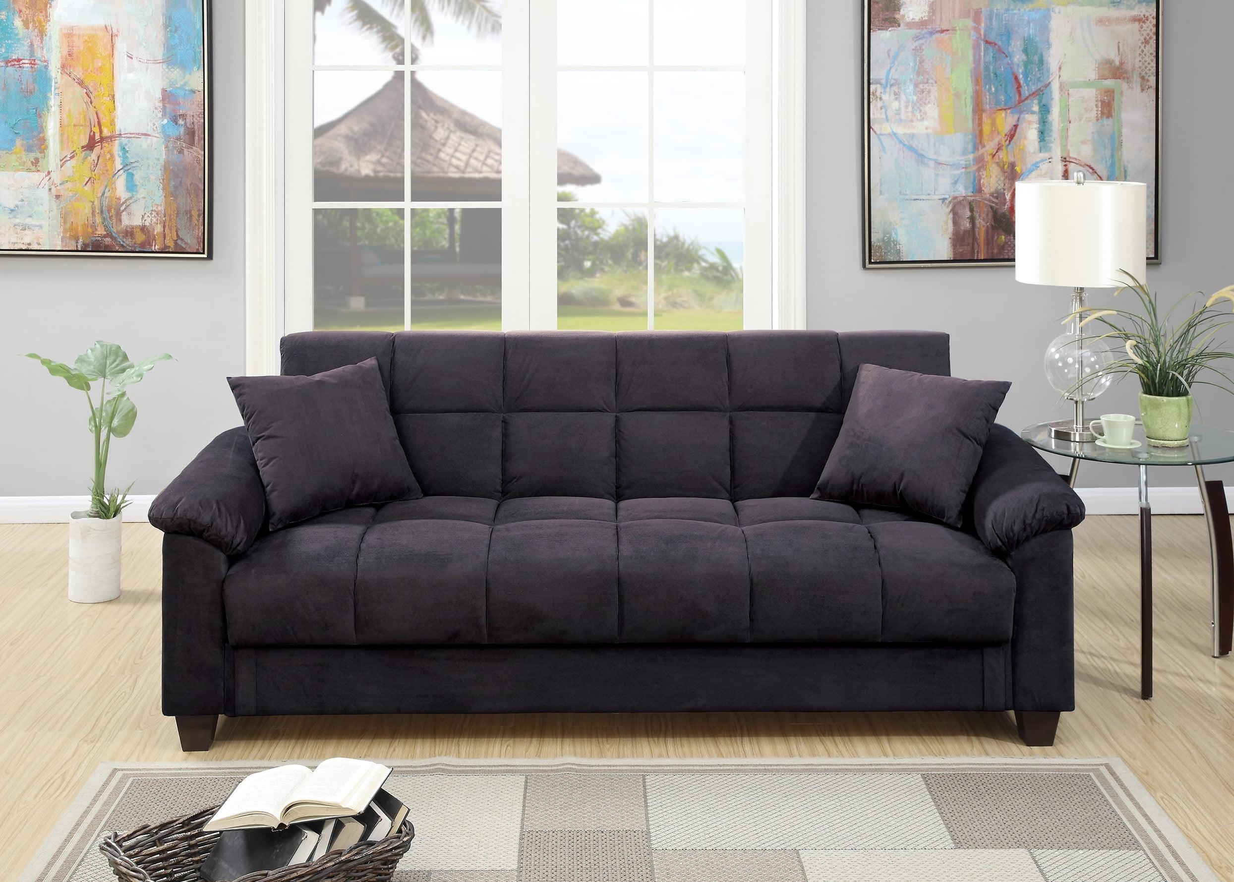 Imerelez Futon Sofa Bed Living Room Adjustable Couch Ebony Microfiber ...
