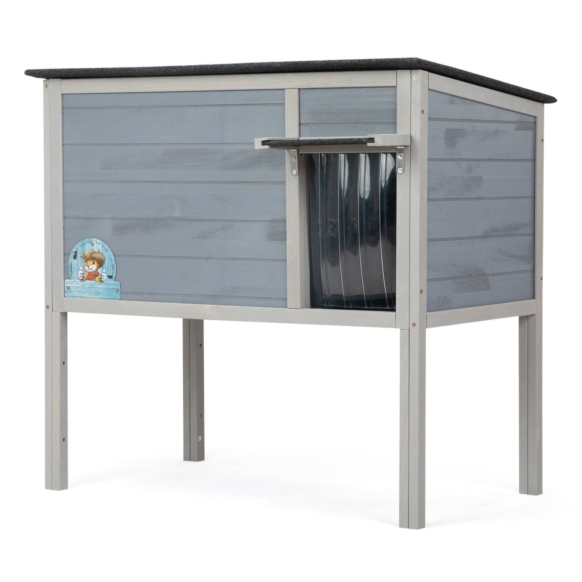 Imerelez Outdoor Insulated Cat House, Wood Pet House w/ High Legs ...