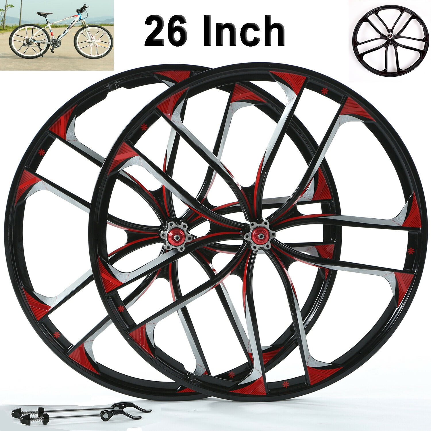 Imeshbean 26 In. Bike Wheels 10 Spokes Rim Single Speed Bicycle Wheels ...