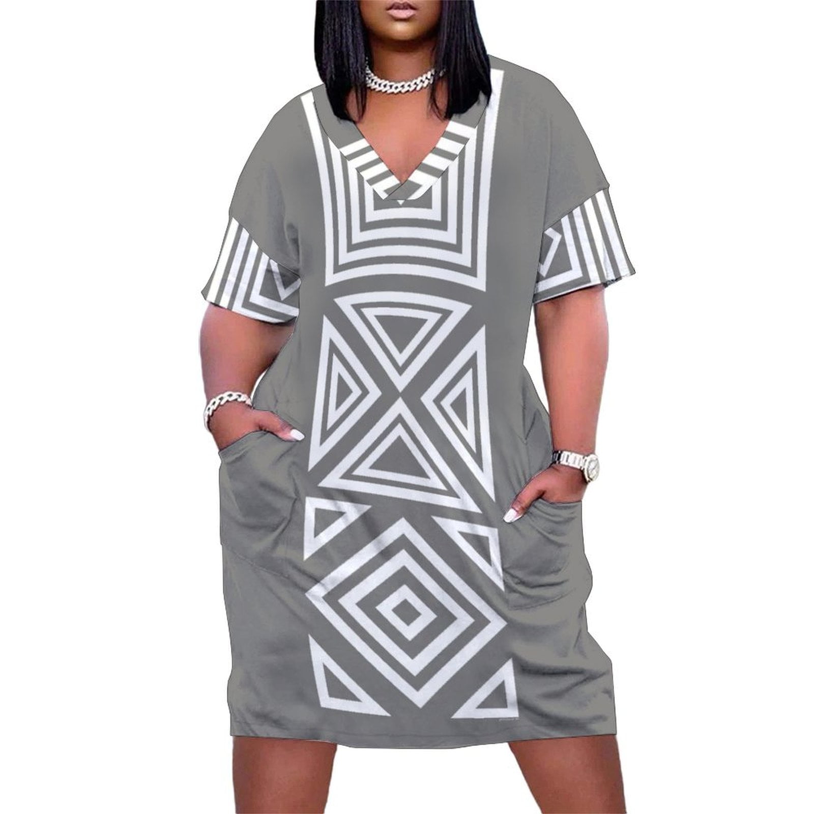 Imigongo-vestido holgado para mujer prenda de manga larga con bolsillos ...