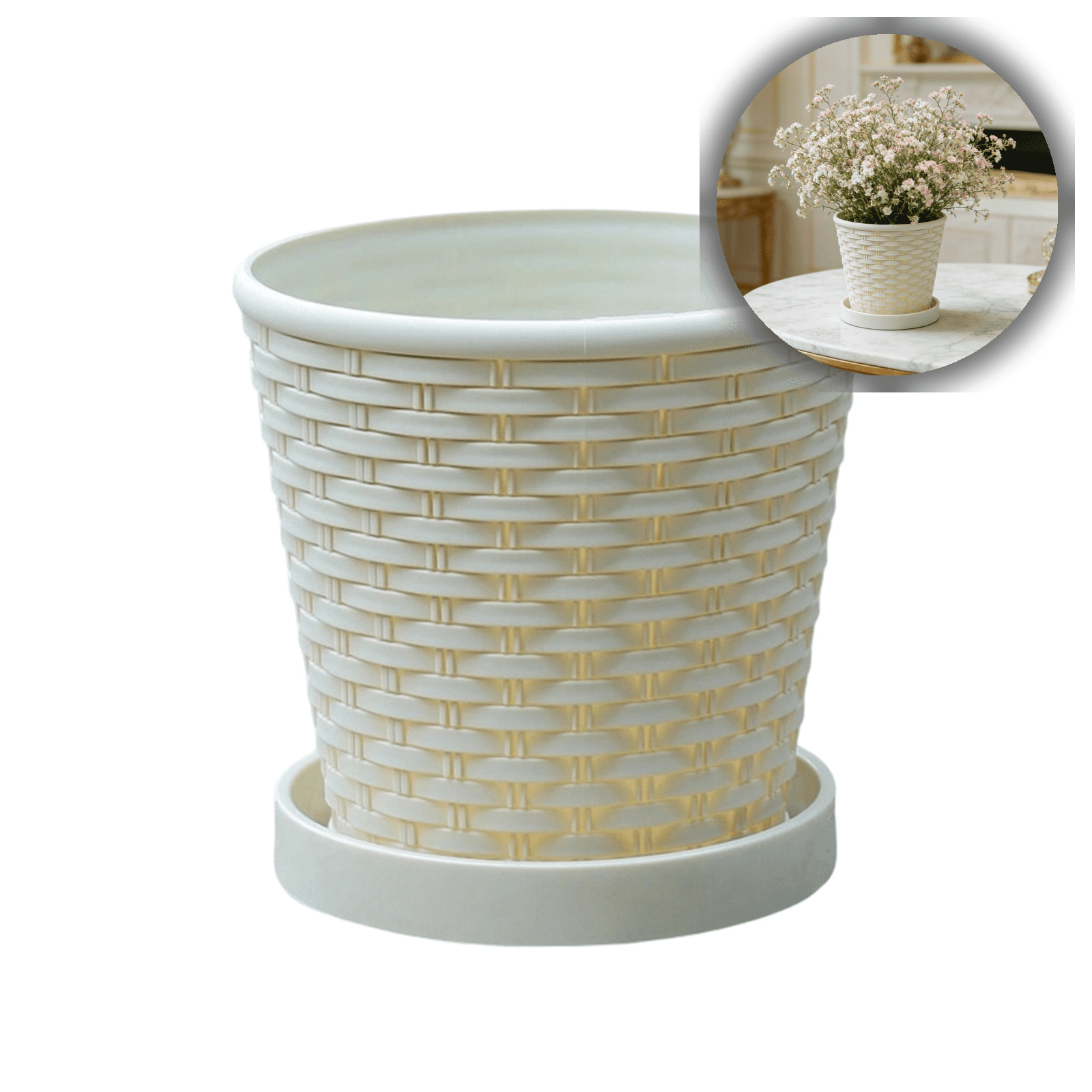 Imitation Bamboos Woven Texture Round Plastic Flower Pot for Home ...