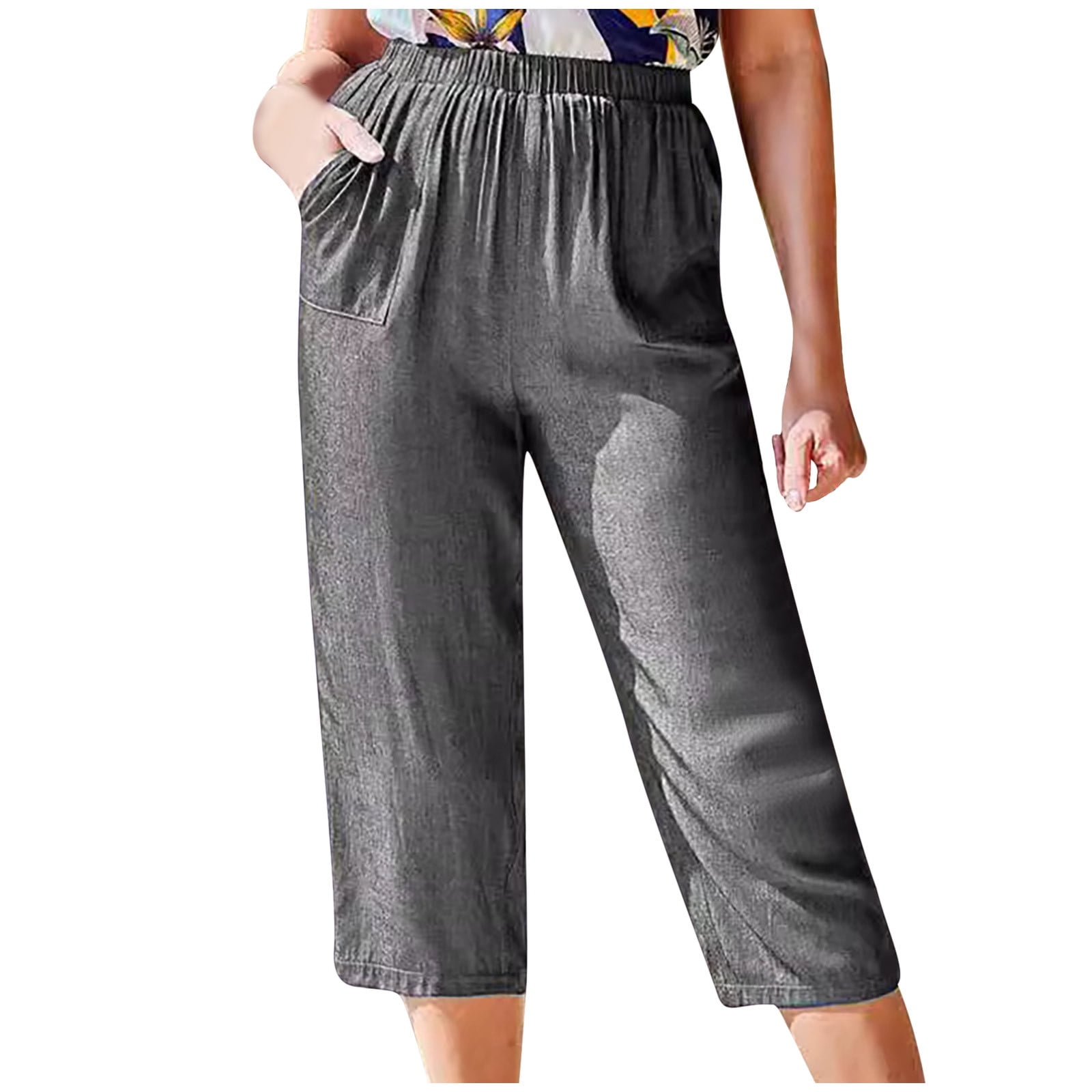 Imitation Denim Capris for Women 2024 Summer Casual Elastic High ...