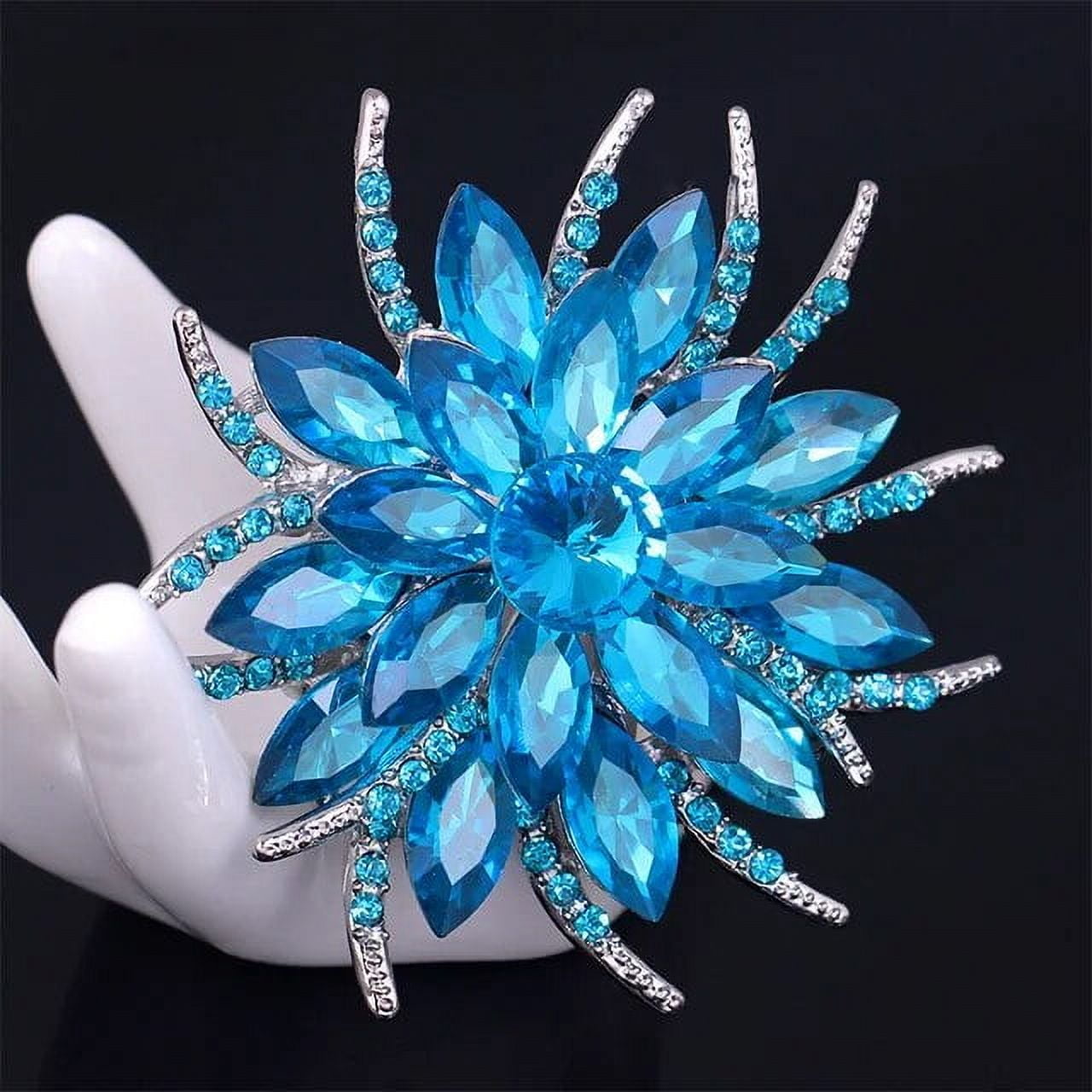 Imitation Gemstone Crystal Flowers Brooches Pins Vintage Large Wedding ...