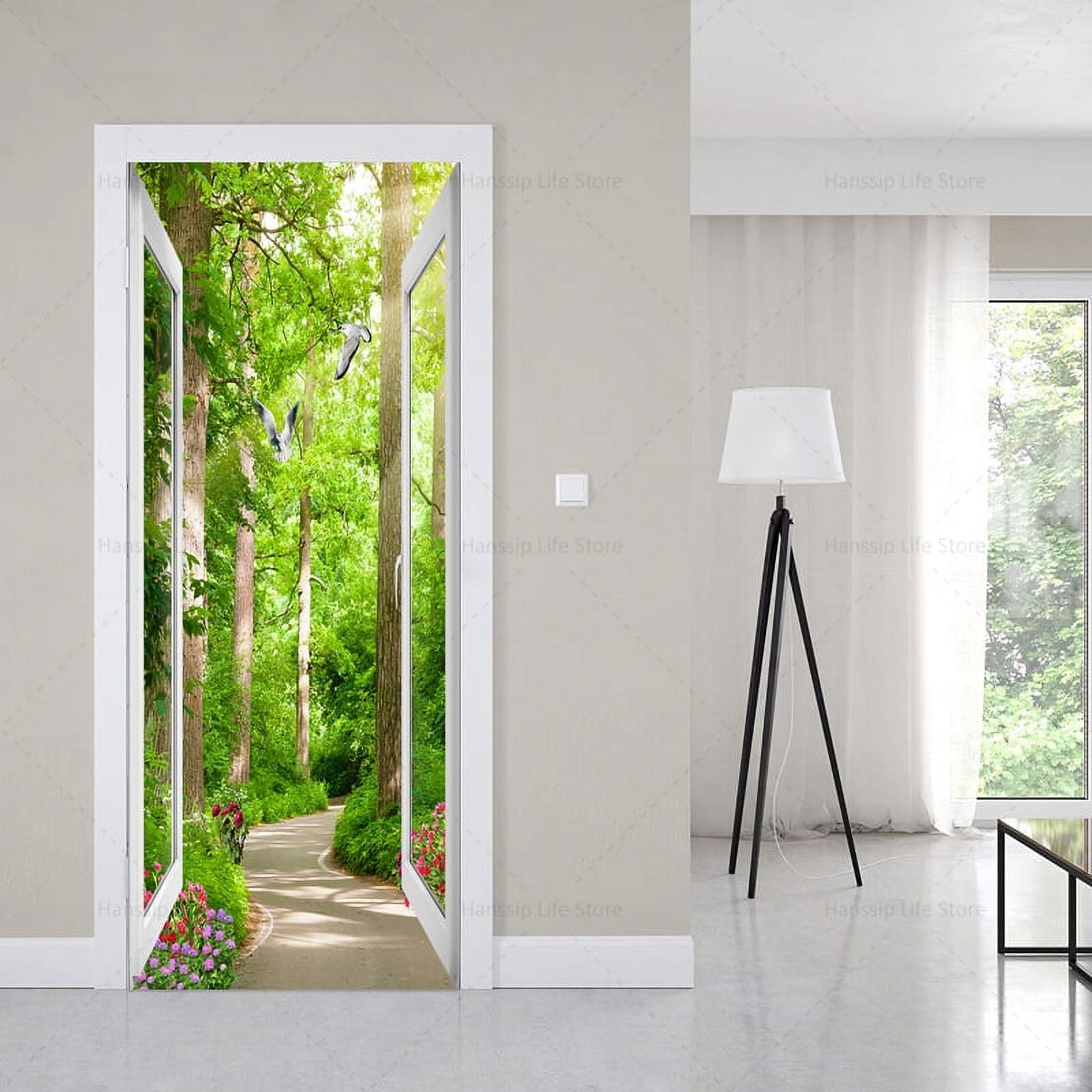 Imitation Glass View Landscape 3D Door Stickers Waterproof Vinyl Poster ...