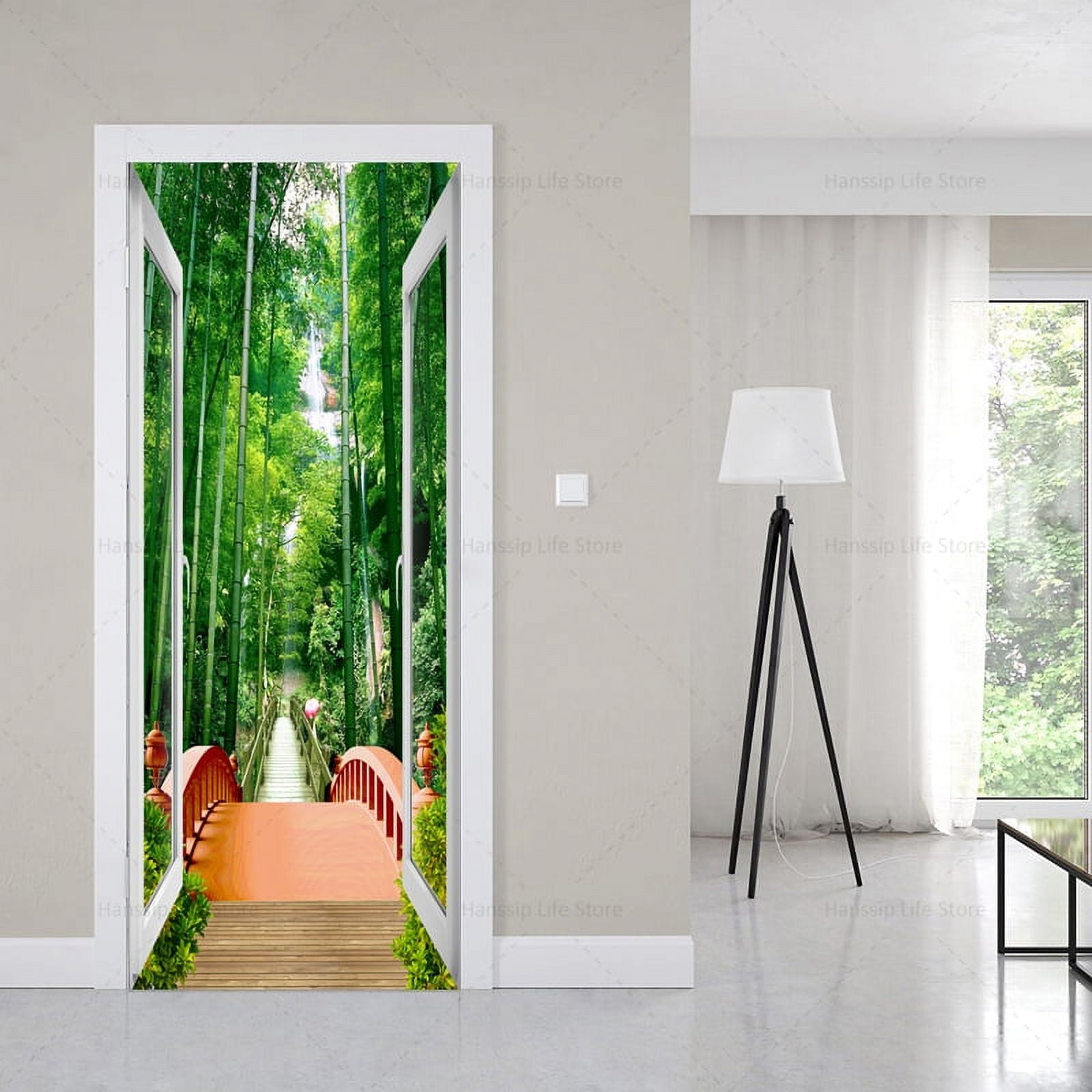 Imitation Glass View Landscape 3D Door Stickers Waterproof Vinyl Poster ...