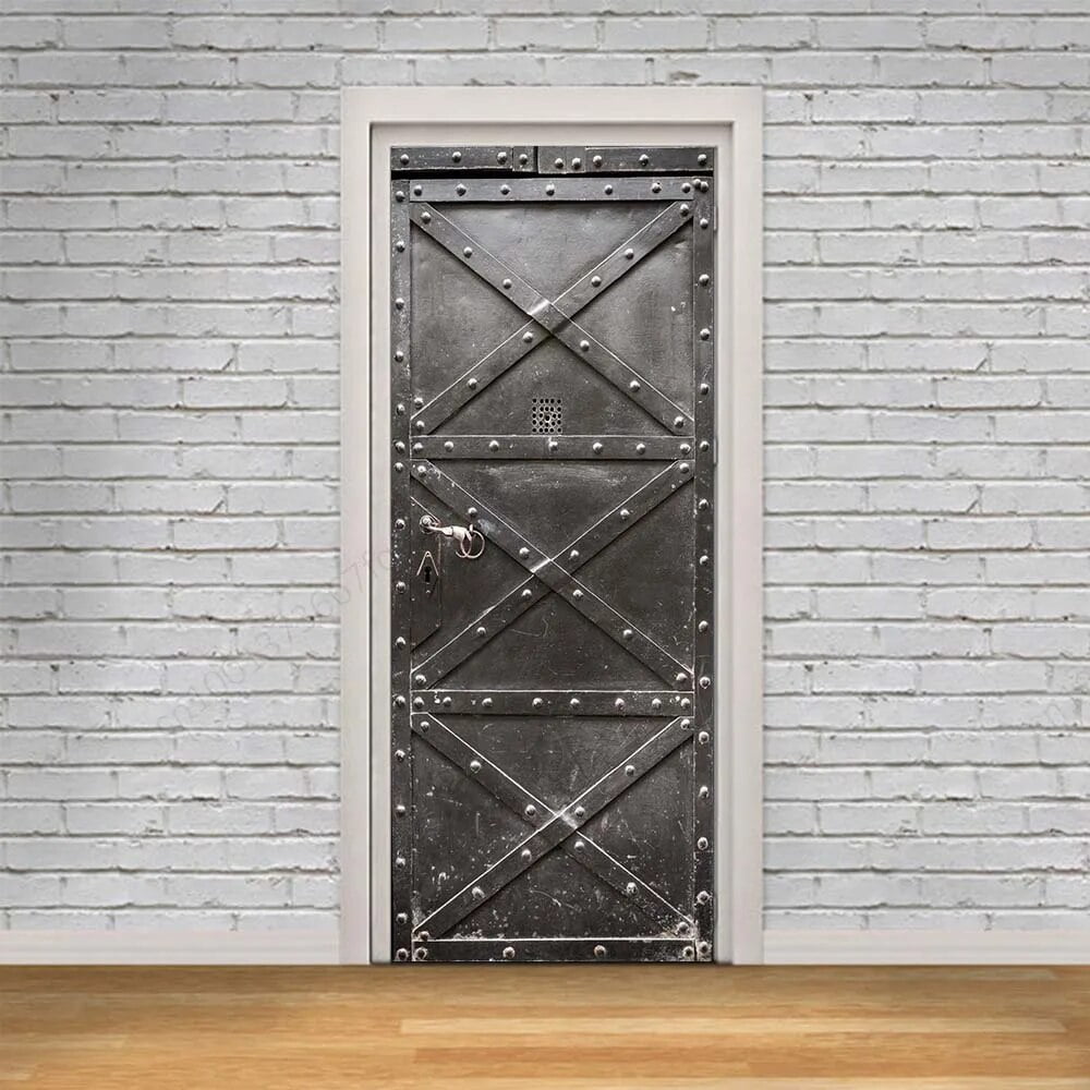 Imitation Iron Door Sticker DIY Wallpaper Vinyl PVC Waterproof Poster ...