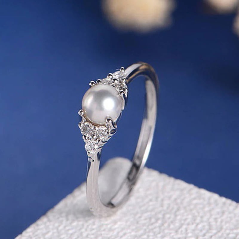 Imitation Pearl Rings For Women Elegant Style Rose Gold Silver Color ...