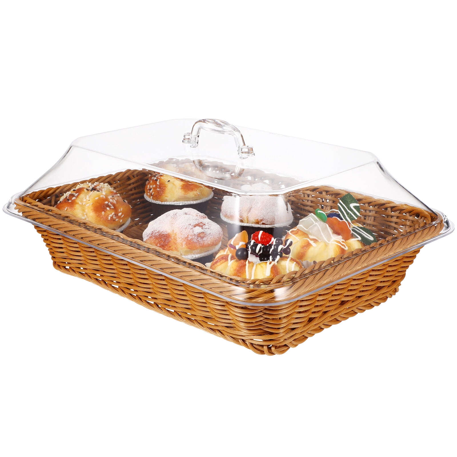 Imitation Rattan Bread Basket with Lid Woven Tabletop Food Serving Basket - Walmart.com