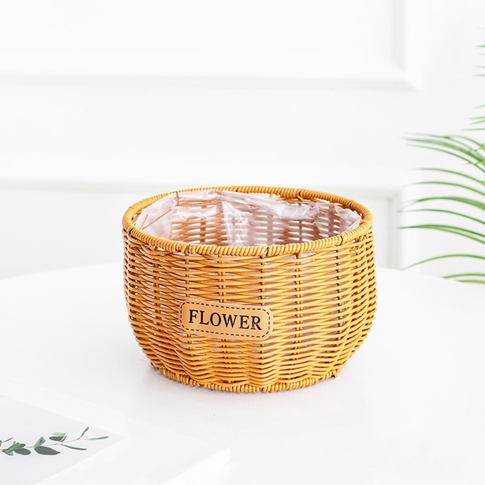 Imitation Rattan Flower Pot Basket | Double Ear Oval Woven Storage Bin ...