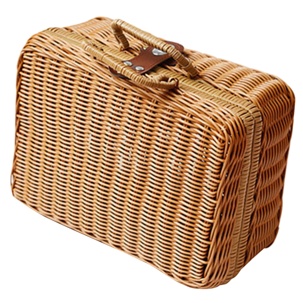 Imitation Rattan Suitcase Plastic Storage Bins with Lids Woven Retro ...