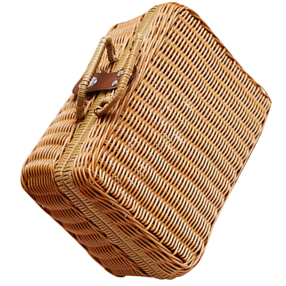 Imitation Rattan Suitcase Woven Storage Bins Container Weave Makeup ...