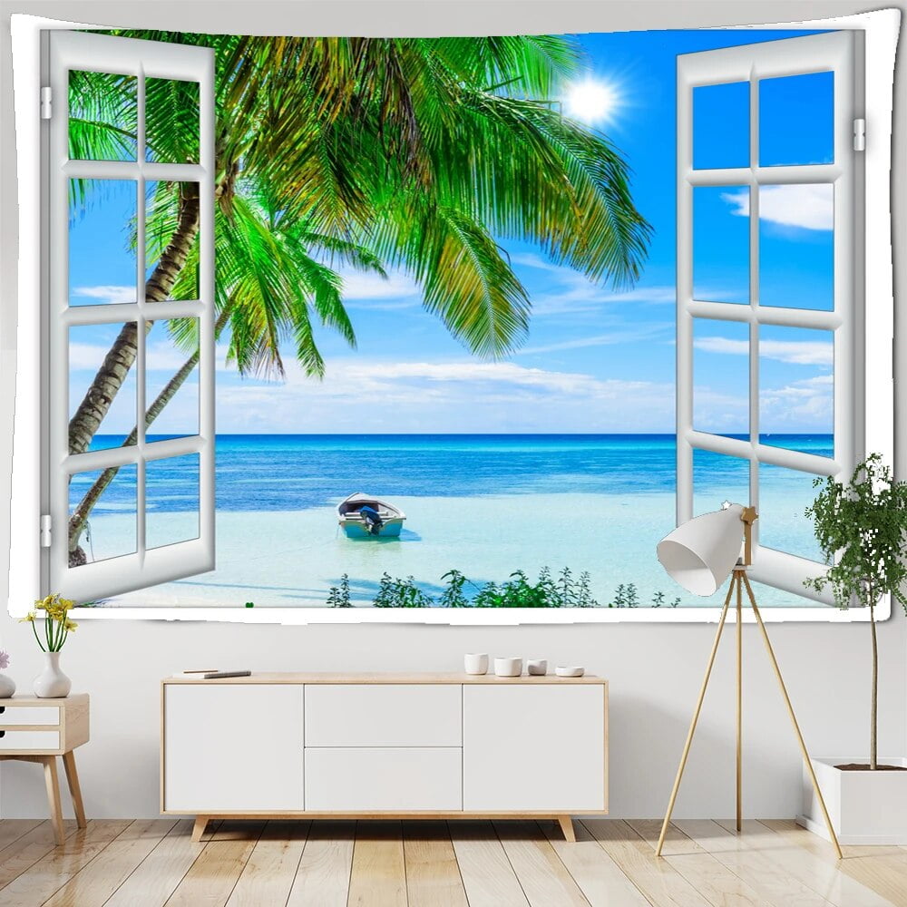 Imitation Window Forest Landscape Painting Tapestry Wall Hanging Cheap ...