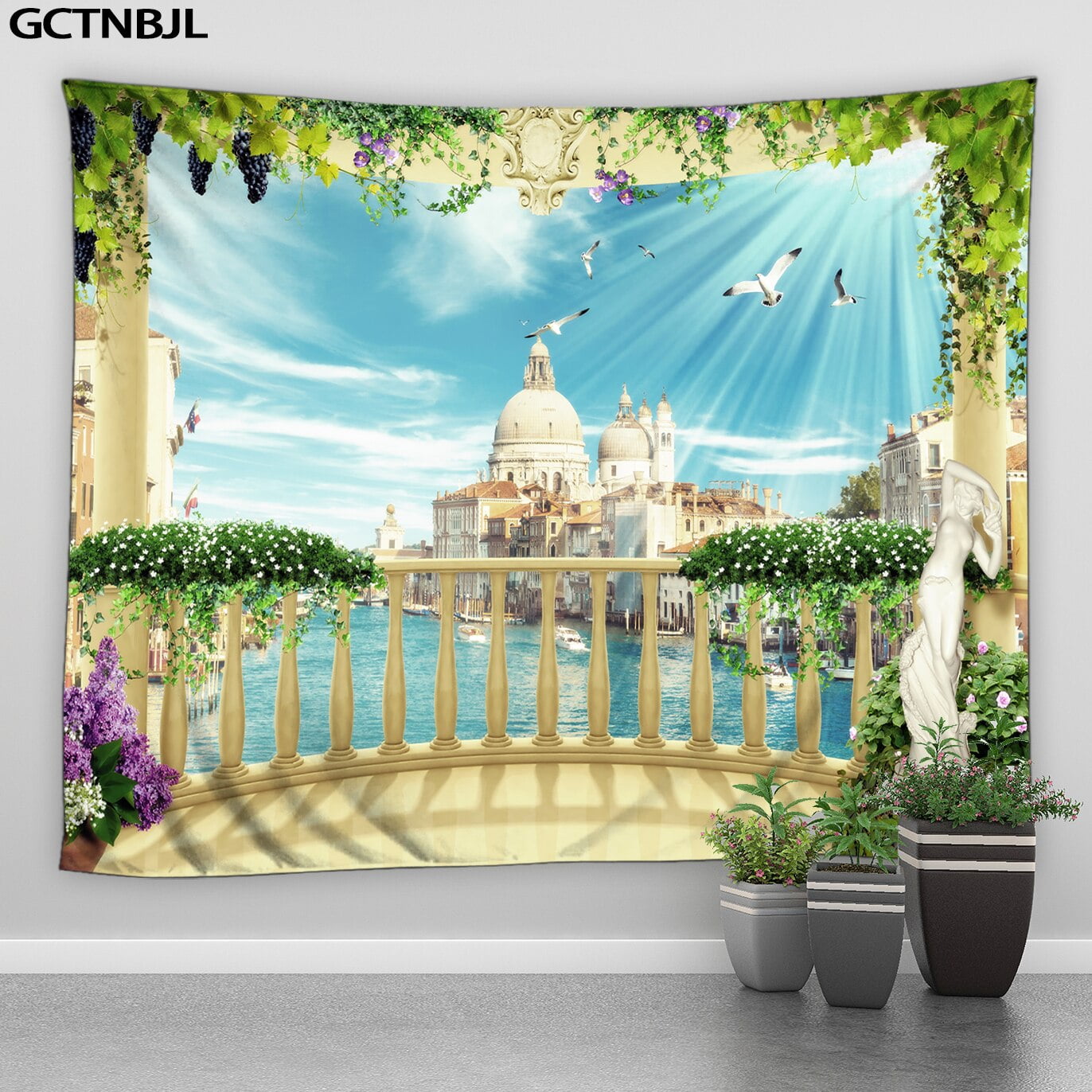 Imitation Window Sea Landscape Tapestry Wall Hanging Spring Summer ...
