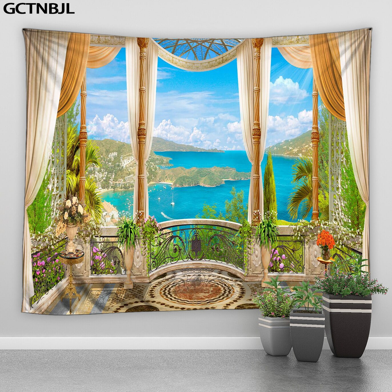 Imitation Window Sea Landscape Tapestry Wall Hanging Spring Summer ...