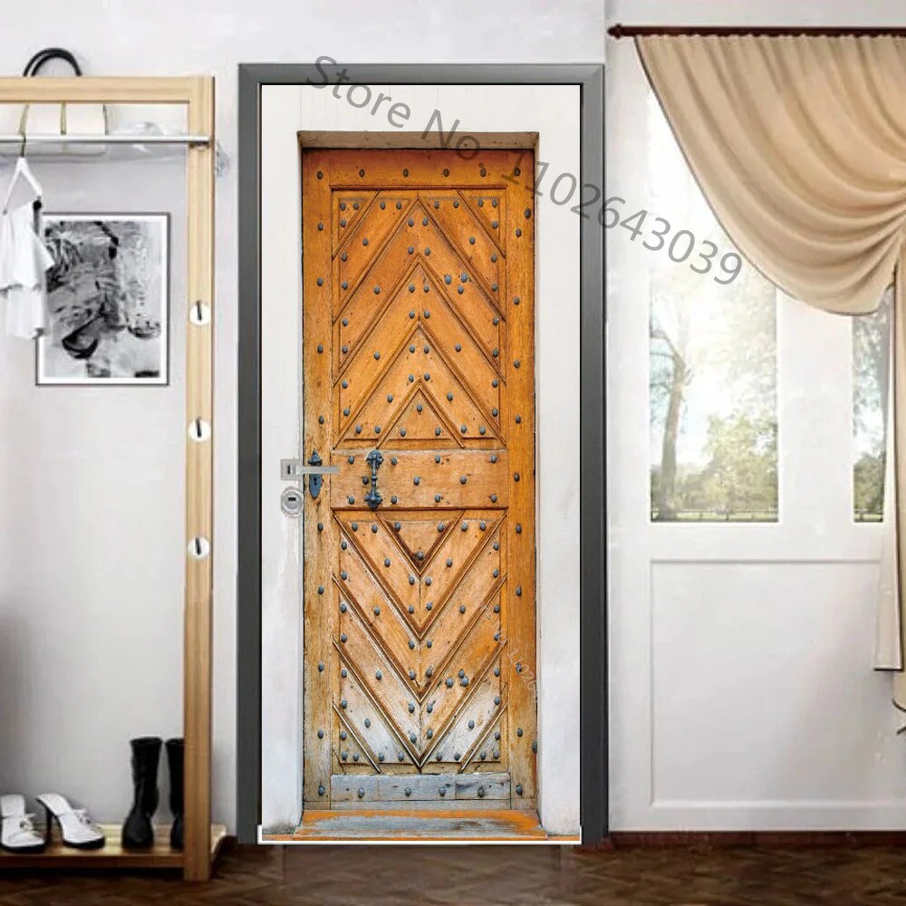 Imitation Wood Doors Sticker Retro Wooden Door Stickers 3D Self ...