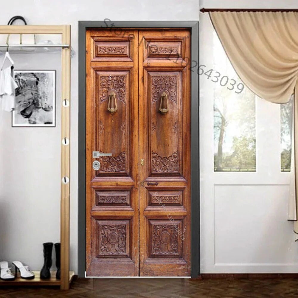 Imitation Wood Doors Sticker Retro Wooden Door Stickers 3D Self ...