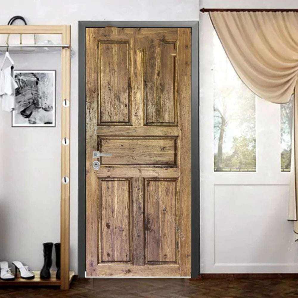 Imitation Wood Doors Sticker Retro Wooden Door Stickers 3D Self ...