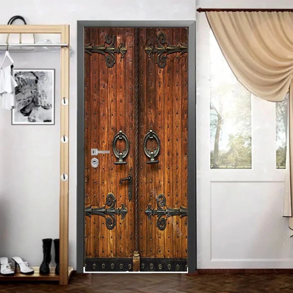 Imitation Wood Doors Sticker Retro Wooden Door Stickers 3D Self ...