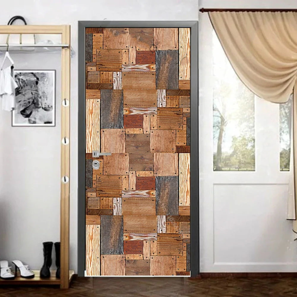 Imitation Wood Doors Sticker Retro Wooden Door Stickers D Self-Adhesive ...