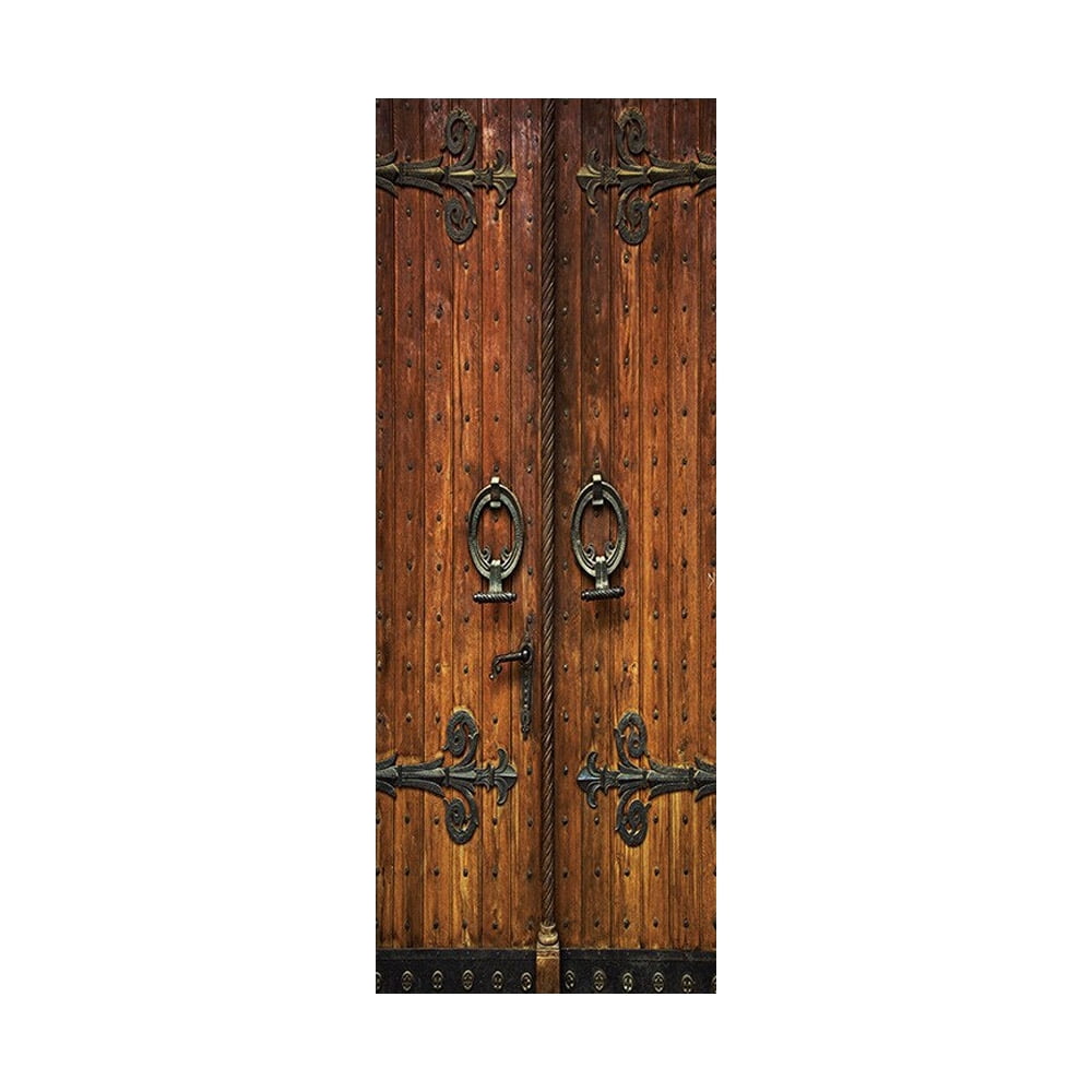 Imitation Wood Doors Wallpaper Retro 3D Self-Adhesive Vinyl Door ...