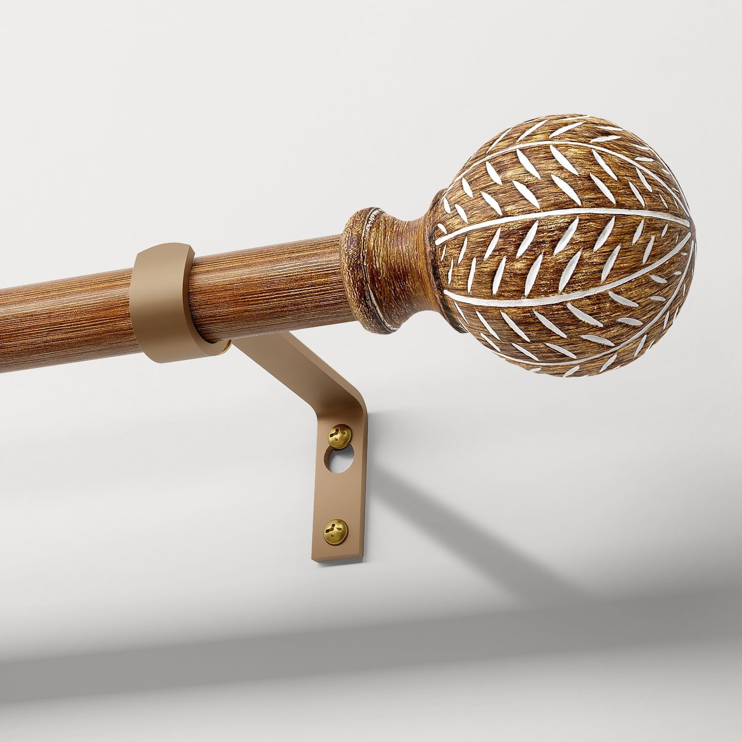 Imitation Wood Grain Ball Curtain Rods for Windows 72 to 144 Inch,1 ...